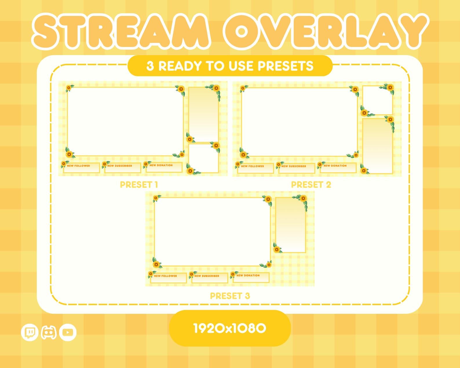 Sunflower Yellow Gingham Stream Overlay Pack OBS & Streamlabs, 3 ...
