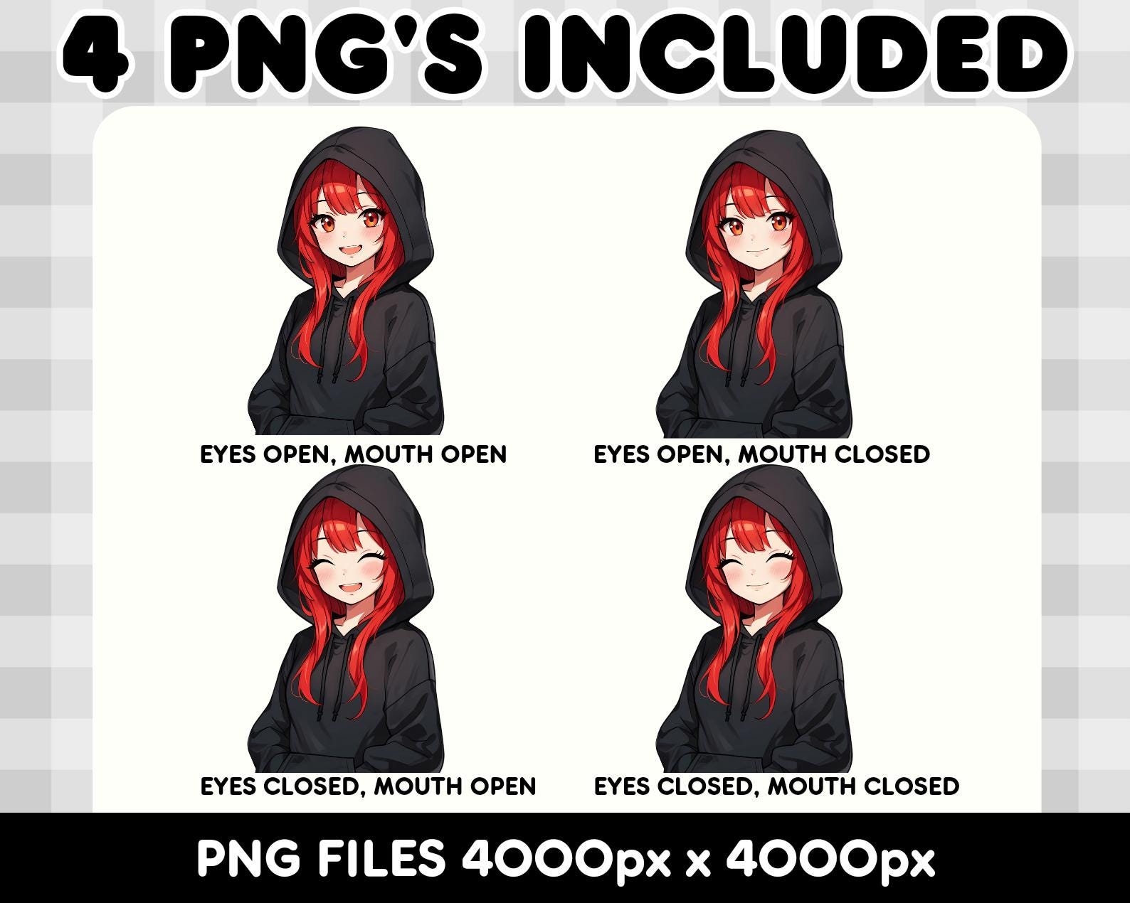 E-girl Emo PNG Tuber Model | Red Hair Chibi Anime Avatar | Cute Goth ...