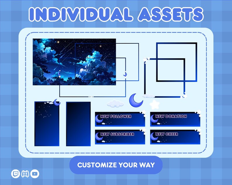 Night Sky Celestial Stream Overlay Pack, Moon and Stars Theme, OBS ...