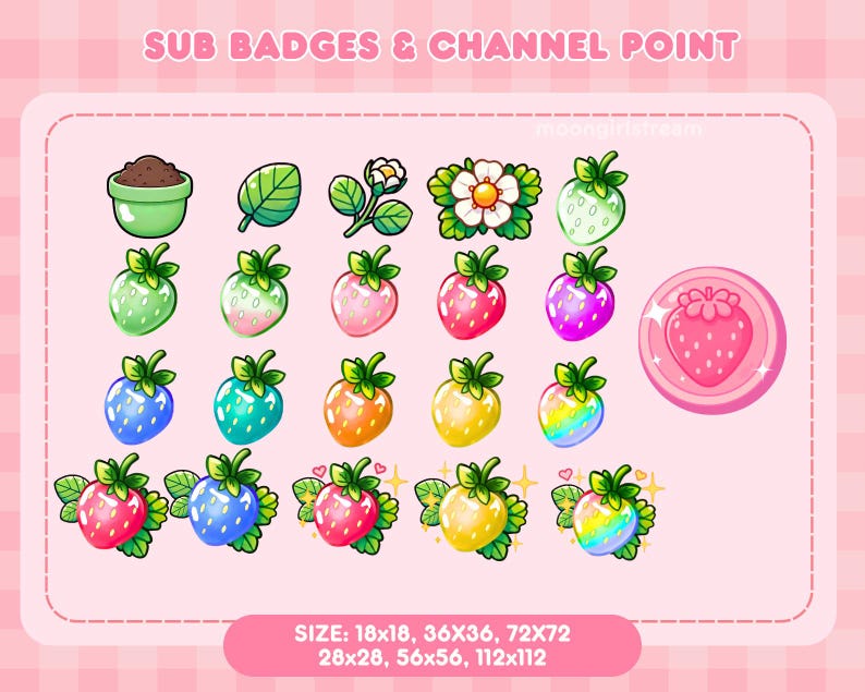 Strawberry Stream Pack: Pink Animated Twitch Vtuber Overlay (digital ...