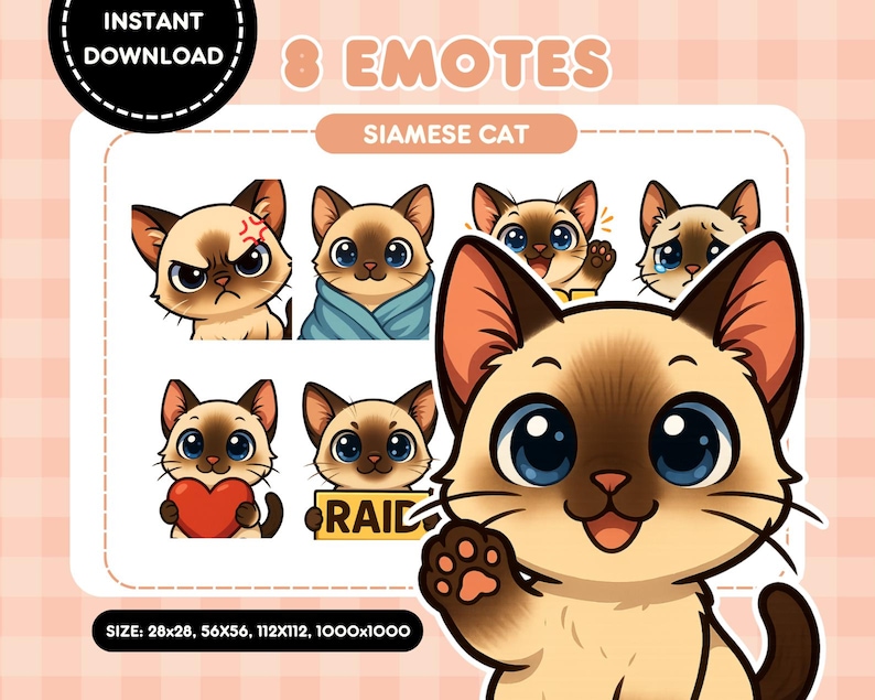 Siamese Cat Chibi Emotes for Twitch | Kawaii Emotes - Etsy