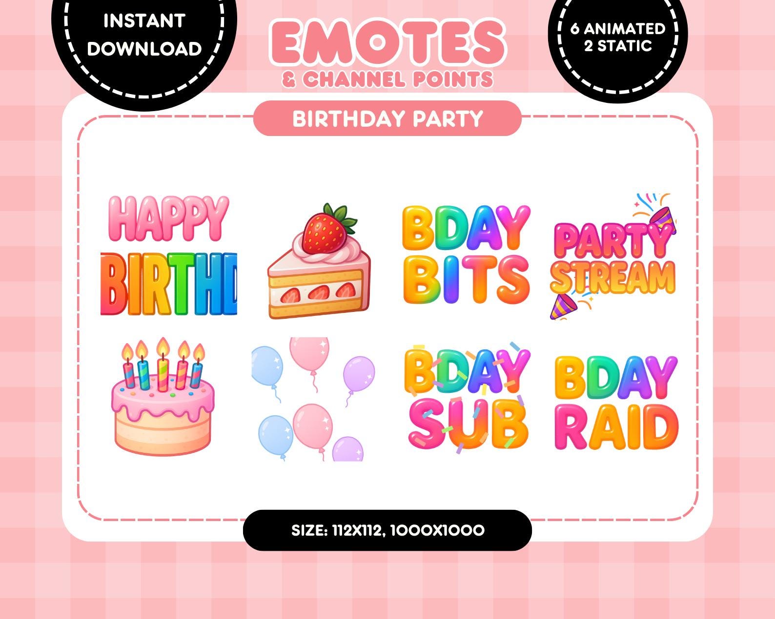 Birthday Party Animated Emote Pack, Twitch Emotes (digital Download) - Etsy