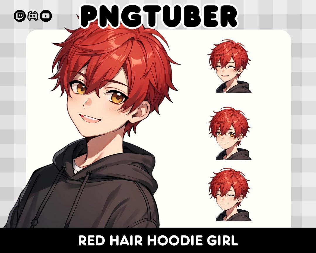 Red Hair PNG Tuber, Male Reactive PNG Tuber, Vtuber Model Male, Anime ...