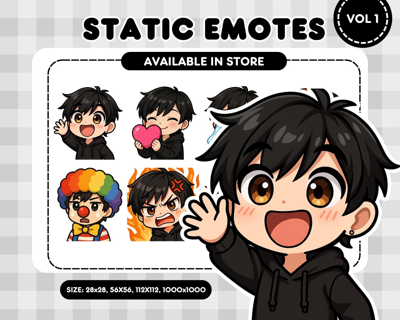 Set of 5 Animated Emotes | Black Hoodie Guy Twitch Emote | Stream ...