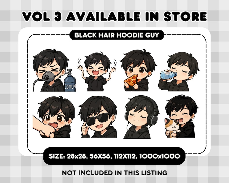 Chibi Black Hair Boy Emotes: Anime Streamer Set, Male Emotes, Guy Emote ...