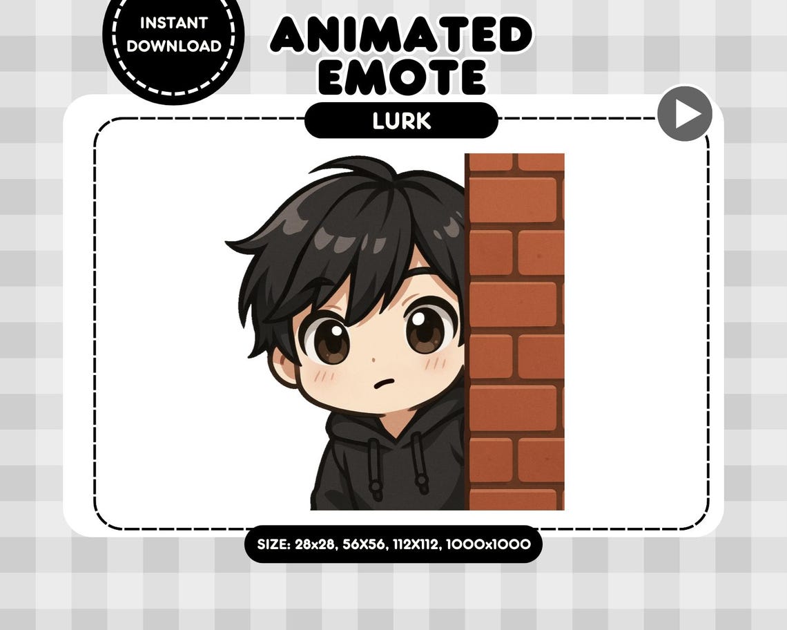 Animated Lurk Emote: Black Hair Hoodie Guy Twitch Emote - Etsy