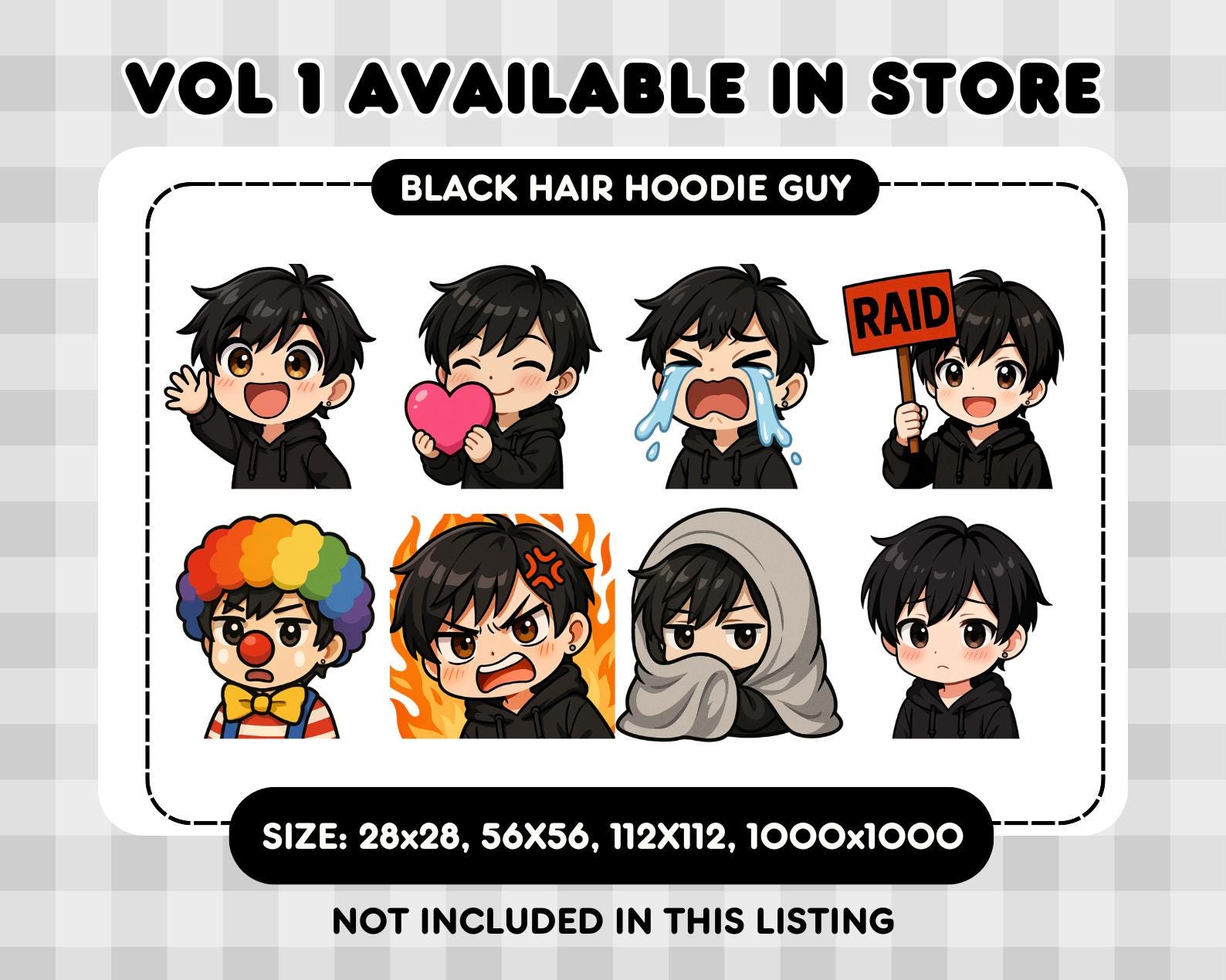 Anime Black Hair Boy Twitch Emotes – Volume 3 | Copium, Hug, Hydrate ...