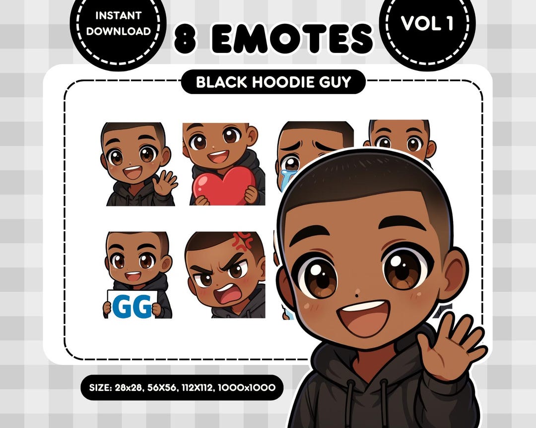 Black Guy Twitch Emote Pack – 8 Chibi Emotes (heart, Angry, Sad, Raid ...