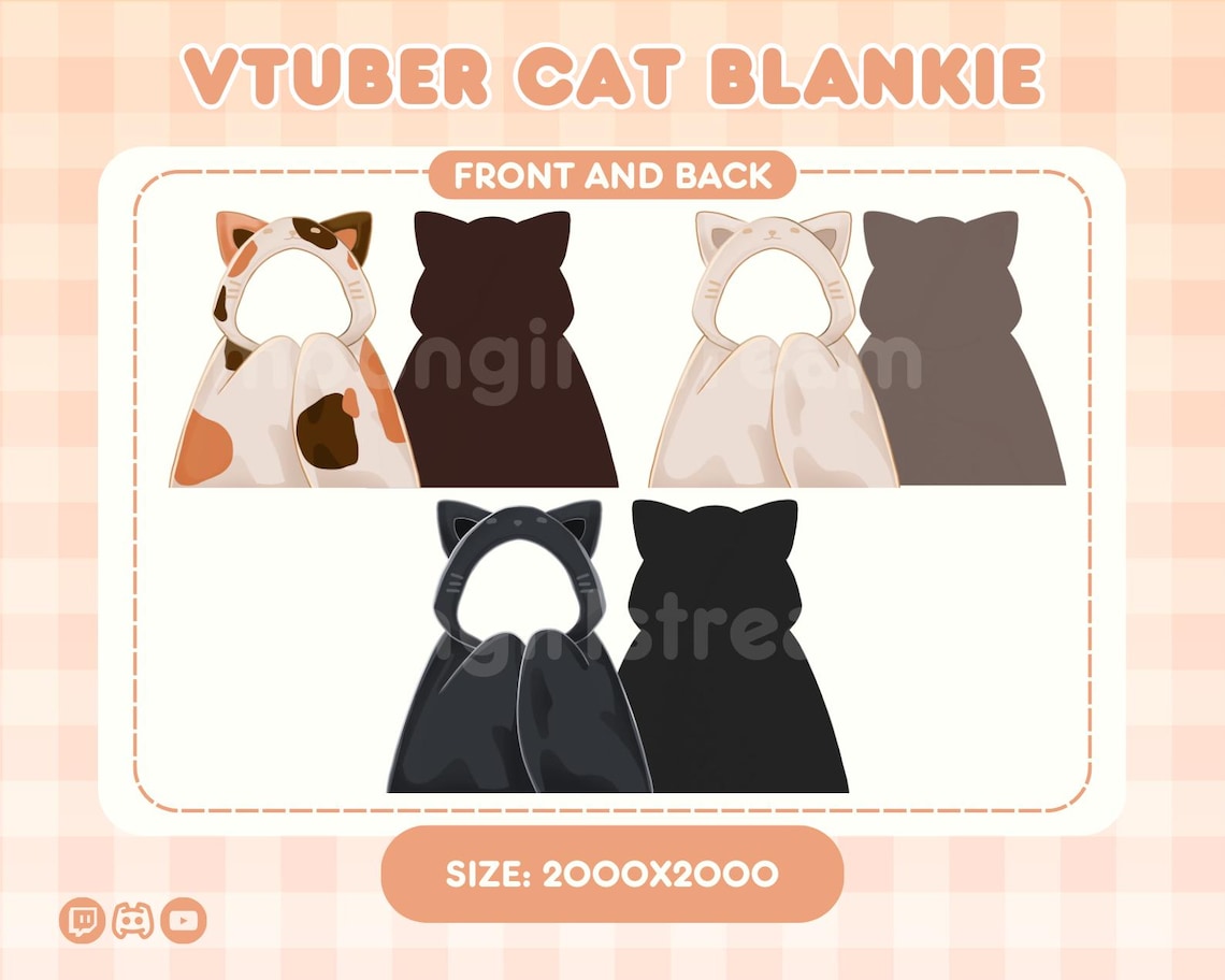 Vtuber Calico Cat Blanket, Black Hoodie for Live2d Models, Outfit PNG ...
