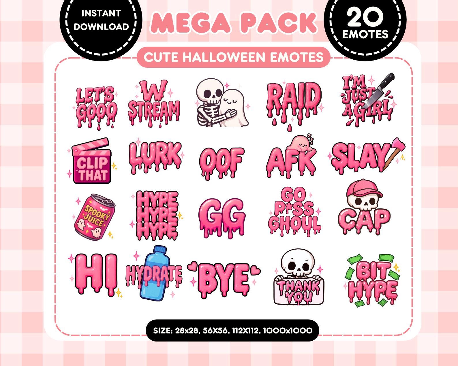 Pink Halloween Twitch Emotes: Kawaii Ghost & Skull Chibi Pack (digital ...