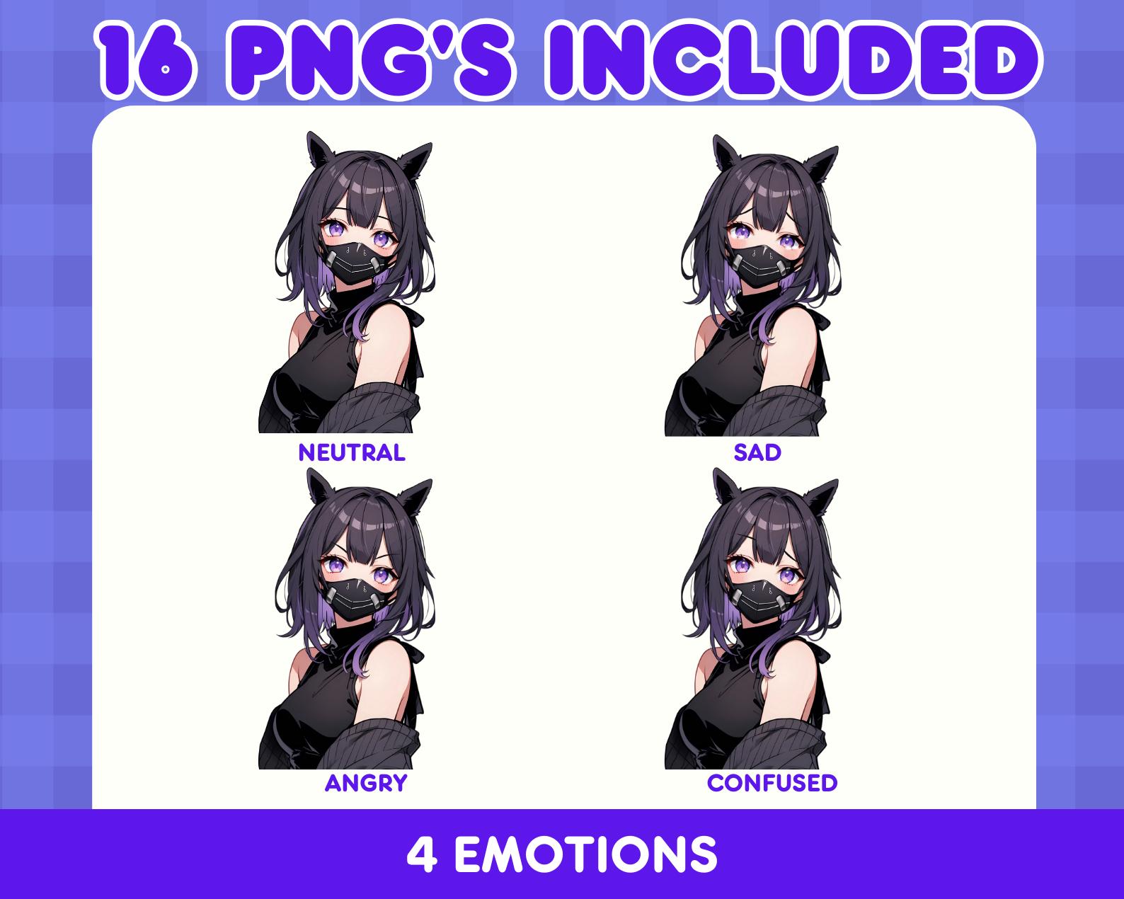 Black Cat Girl Pngtuber Model: E-girl Premade Model (4 Emotions) - Etsy