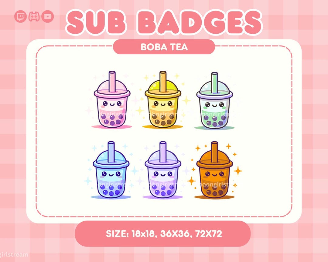 Cute Boba Tea Twitch Badges Collection Cute Bubble Tea Sub Badges for ...