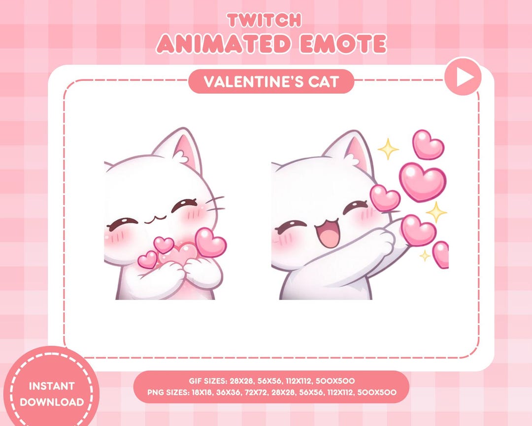 Animated Valentine's Cat Emote: Heart Throw Emote | Kawaii Twitch ...