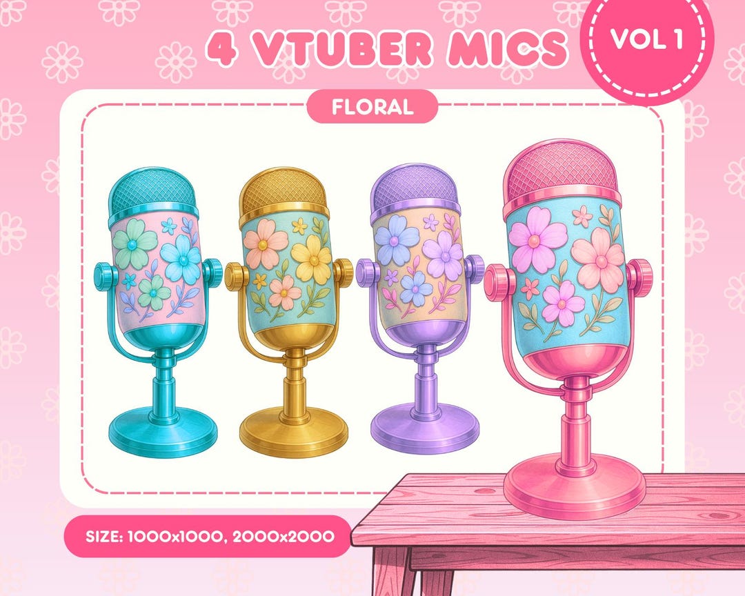 Pastel Floral Mic PNG for Vtubers | Soft Cottagecore Mic Prop (4 Colors ...