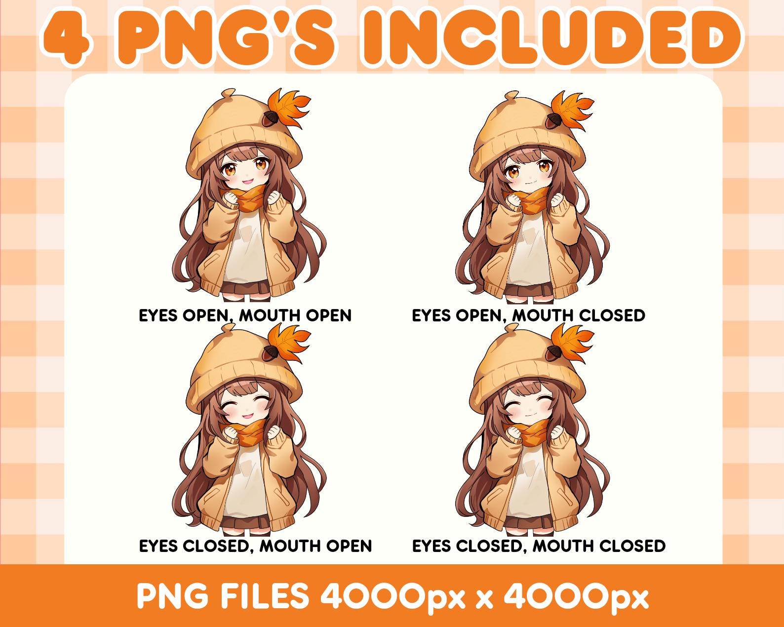 Cozy Autumn Brown Hair Girl PNG Tuber, Cottage Core Vtuber Avatar ...