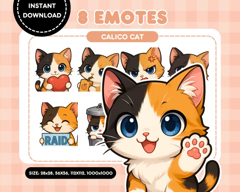 Calico Cat Chibi Emotes for Twitch - Etsy