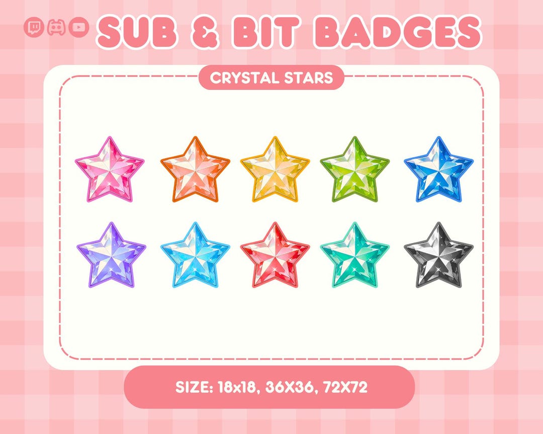 Cute Crystal Star Sub Badges for Twitch | Sparkle Subscriber Badges ...