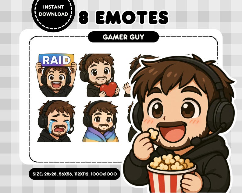 Chibi Anime Emotes of Gamer Guy | Brown Hair Male Twitch Emotes | Chibi ...