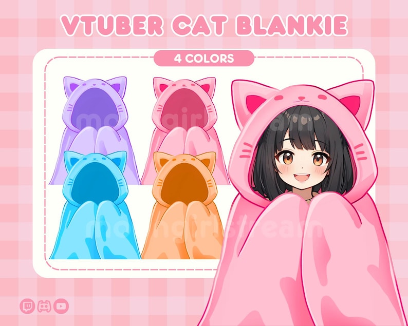 Vtuber Cat Blanket, Pink Hoodie for Live2d Models, Outfit PNG Streamer ...