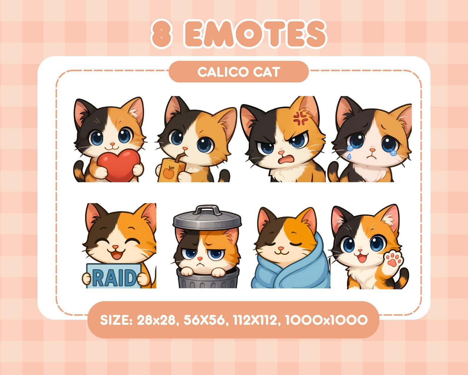 Calico Cat Chibi Emotes for Twitch - Etsy
