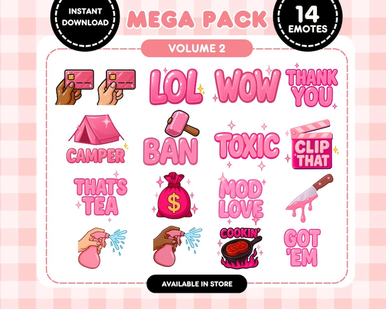 Girly Pink Meme Twitch Emotes: Word Animated & Static Emote Set ...