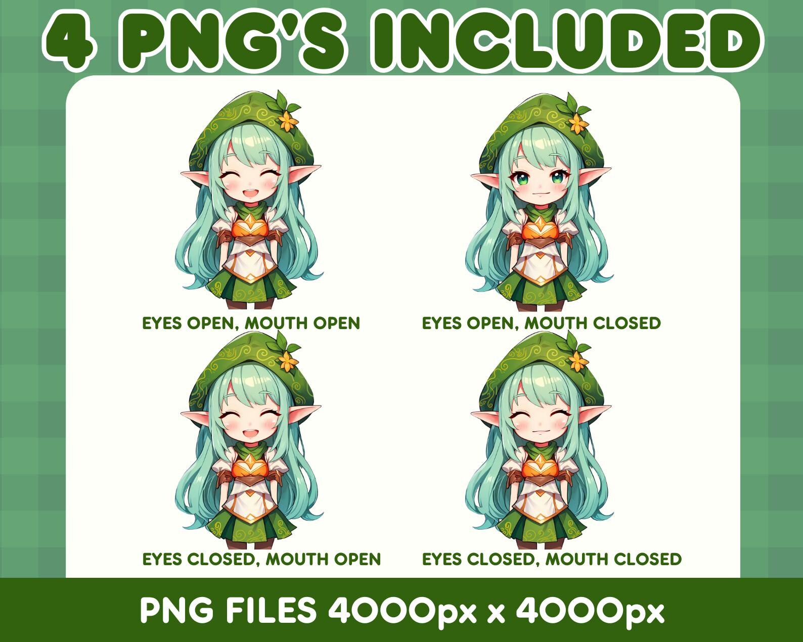 Cute Elf Girl Woodland Creature Pngtuber Model | Kawaii Blue-haired ...