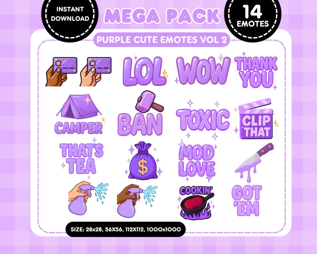 Purple Twitch Emotes Vol 2 | Cute Streamer PNG Emote Pack (digital ...
