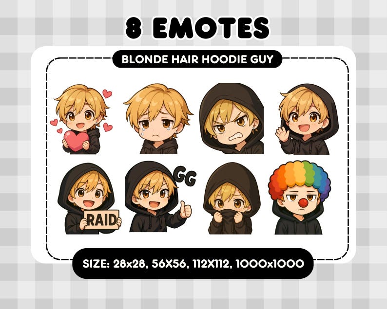 Blonde Hoodie Boy Twitch Emotes: Chibi Anime Style (instant Download ...