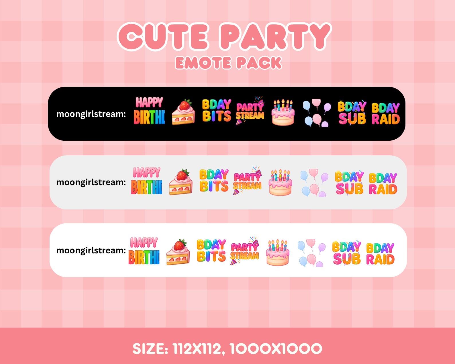 Birthday Party Animated Emote Pack, Twitch Emotes (digital Download) - Etsy