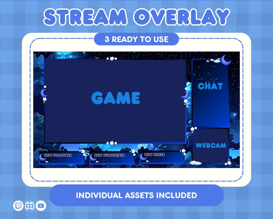 Night Sky Celestial Stream Overlay Pack, Moon and Stars Theme, OBS ...