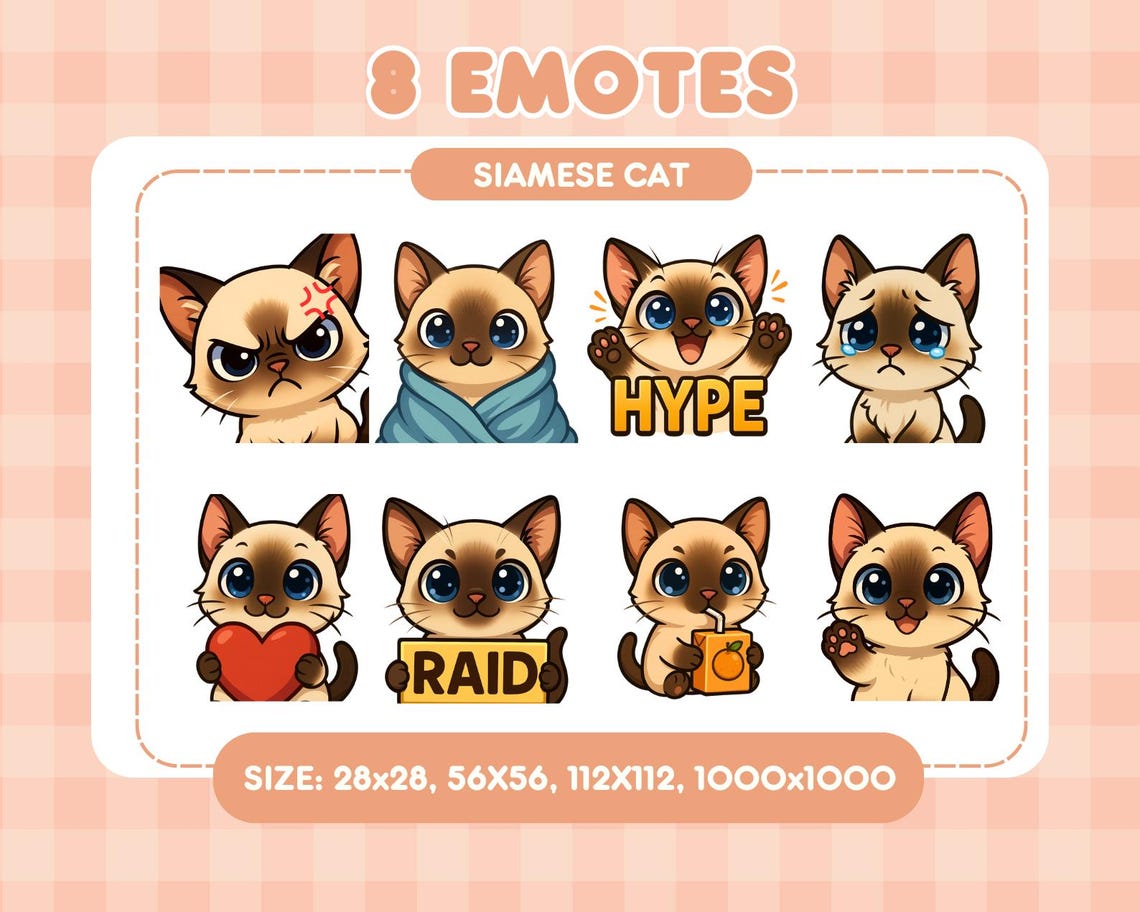 Siamese Cat Chibi Emotes for Twitch | Kawaii Emotes - Etsy