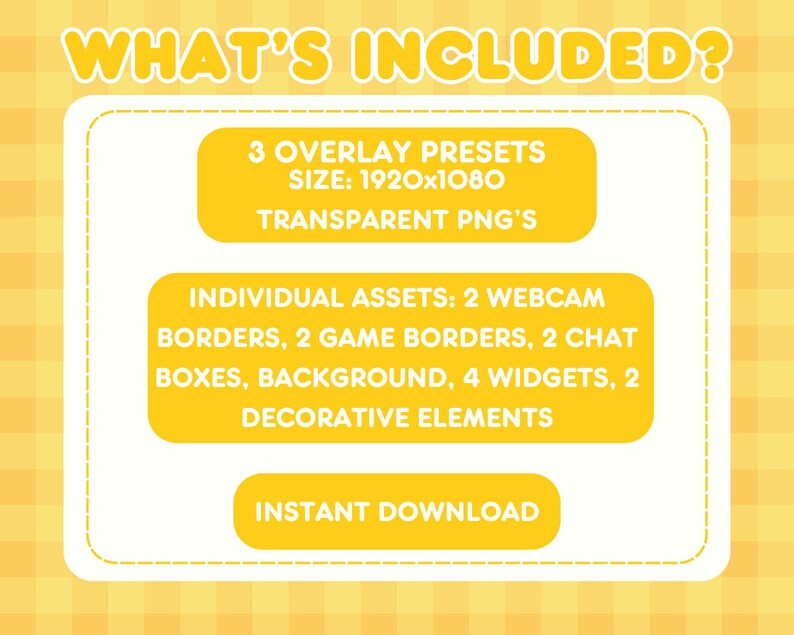 Sunflower Yellow Gingham Stream Overlay Pack OBS & Streamlabs, 3 ...