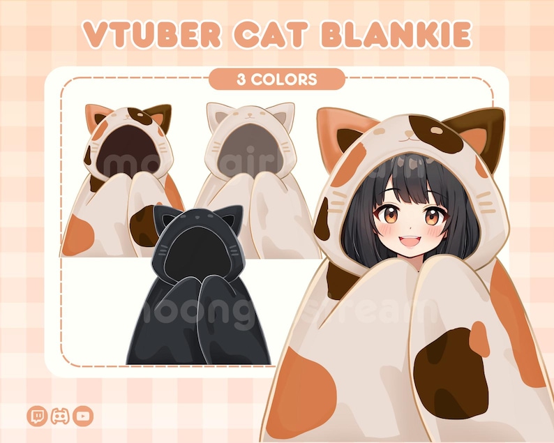 Vtuber Calico Cat Blanket, Black Hoodie for Live2d Models, Outfit PNG ...