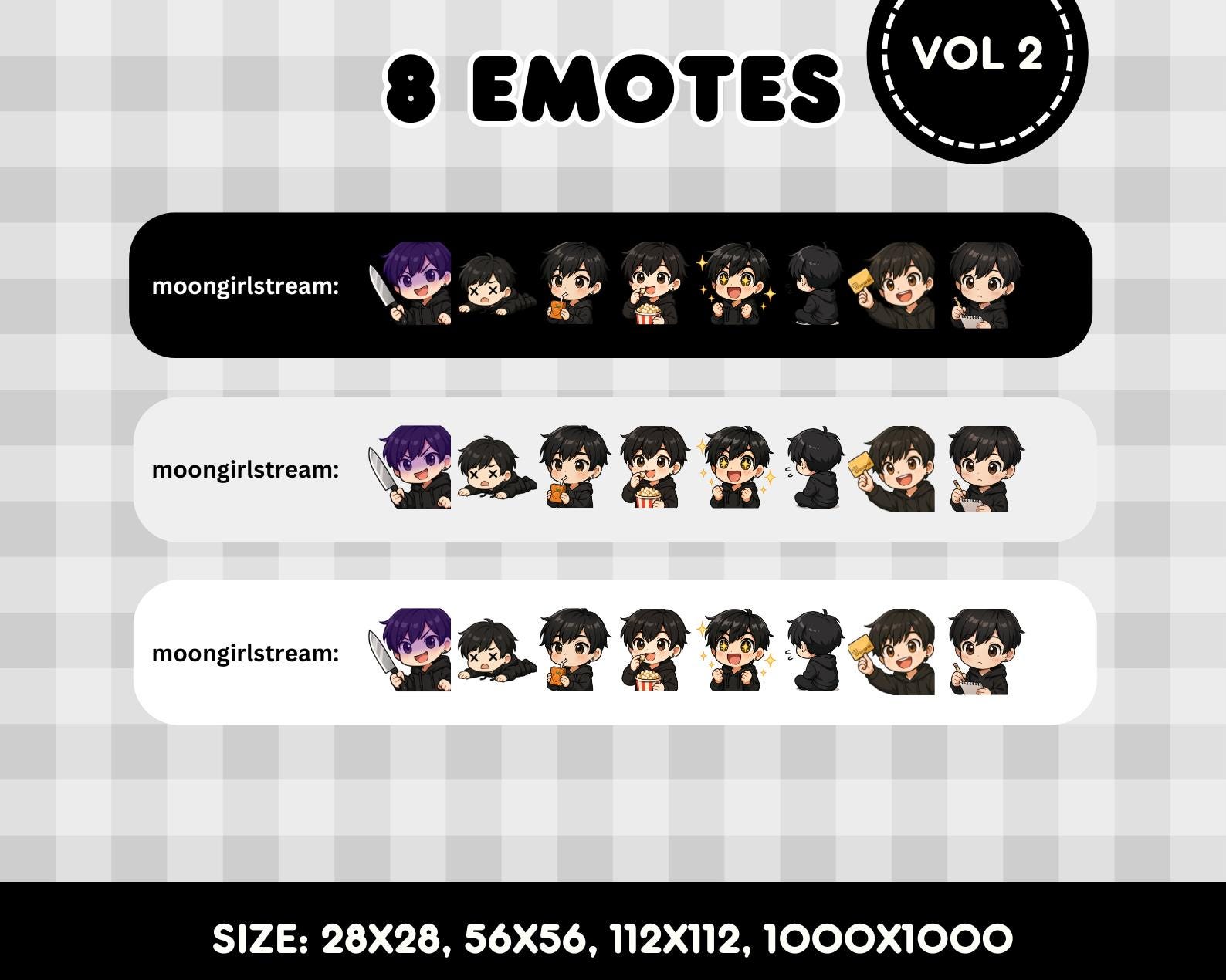 Chibi Black Hair Boy Emotes: Anime Streamer Set, Male Emotes, Guy Emote ...