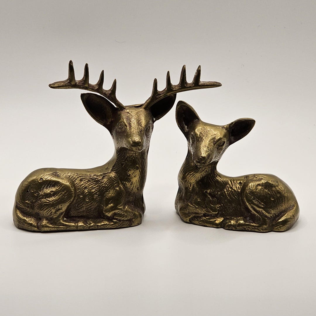 Solid Brass Buck and Doe Bedded Dear Figures - Etsy