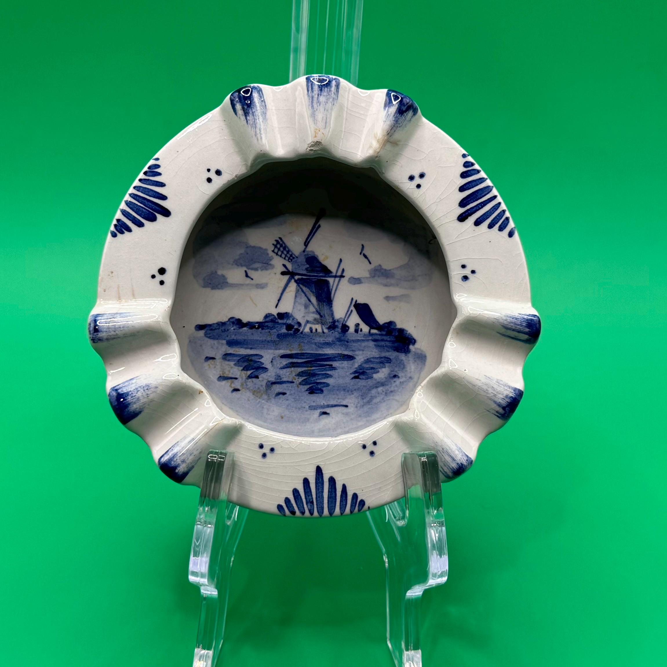 Vintage Hand Painted Blue Delft Ashtray Overhanging Rim - Etsy