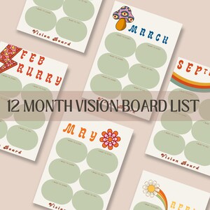 12-month Retro Groovy Vision Board Lists Printable PDF Digital Download ...
