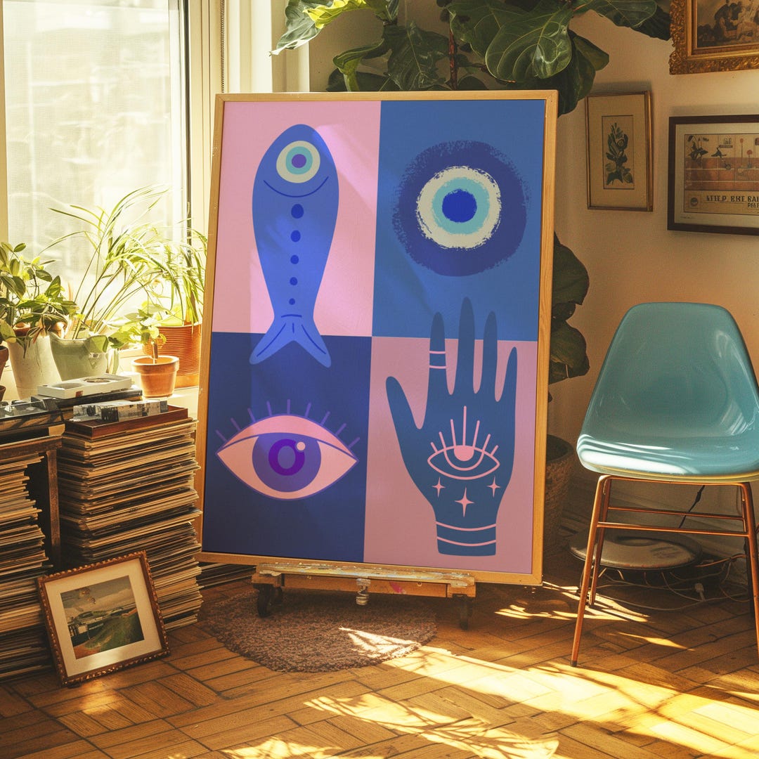 Modern Evil Eye Bead Digital Poster | Abstract Hand and Eye Design ...