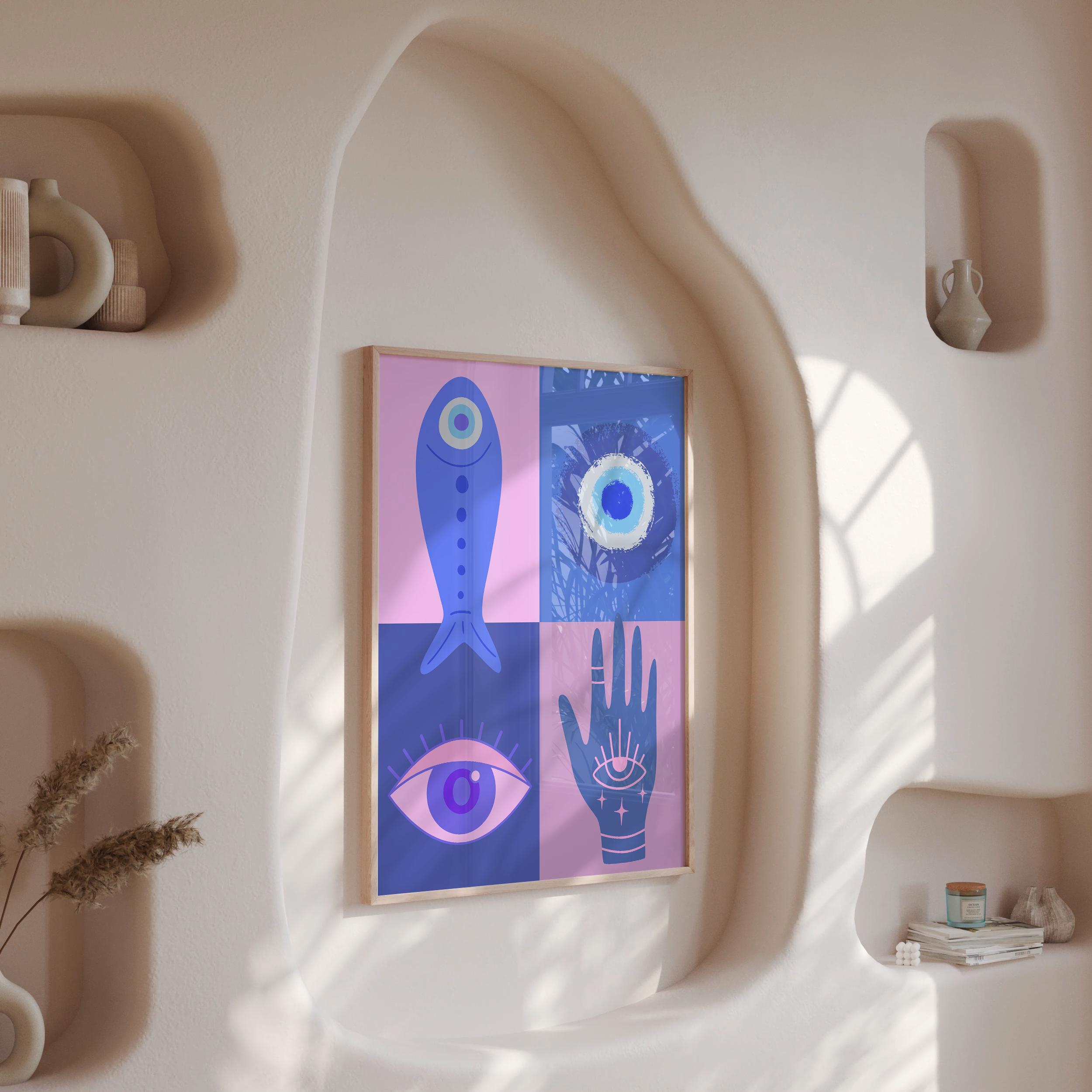 Modern Evil Eye Bead Digital Poster | Abstract Hand and Eye Design ...
