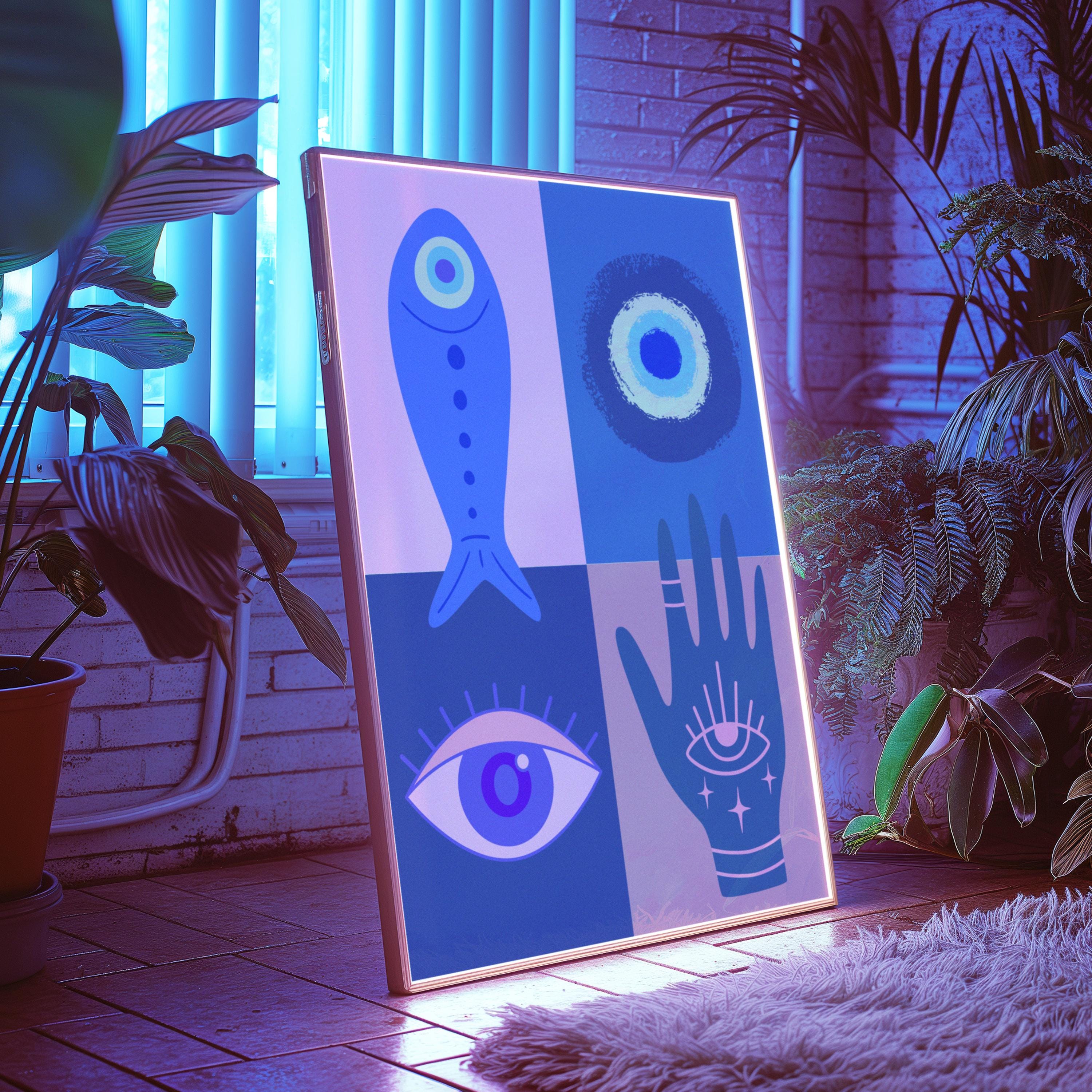 Modern Evil Eye Bead Digital Poster | Abstract Hand and Eye Design ...