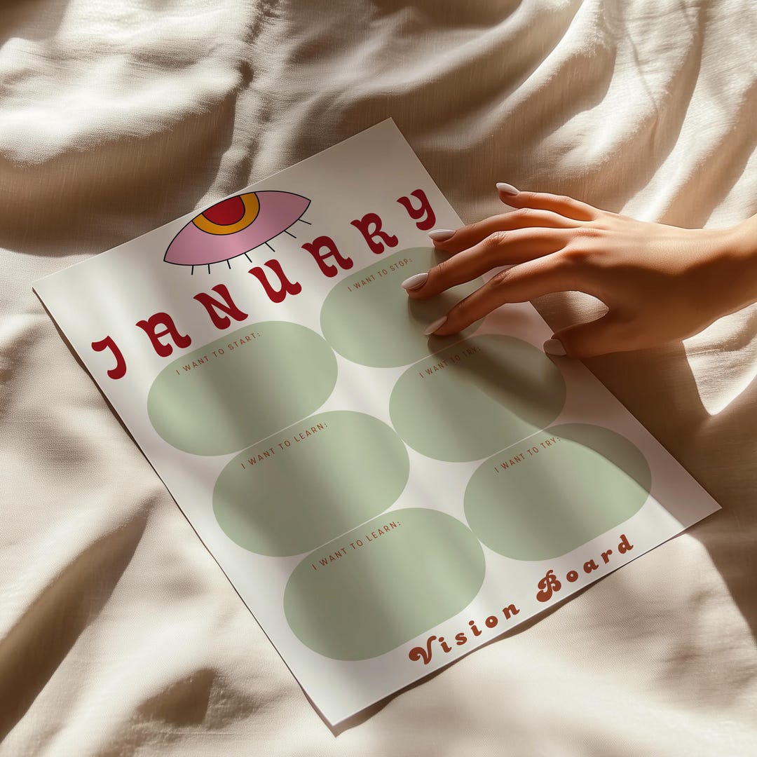 12-month Retro Groovy Vision Board Lists Printable PDF Digital Download ...