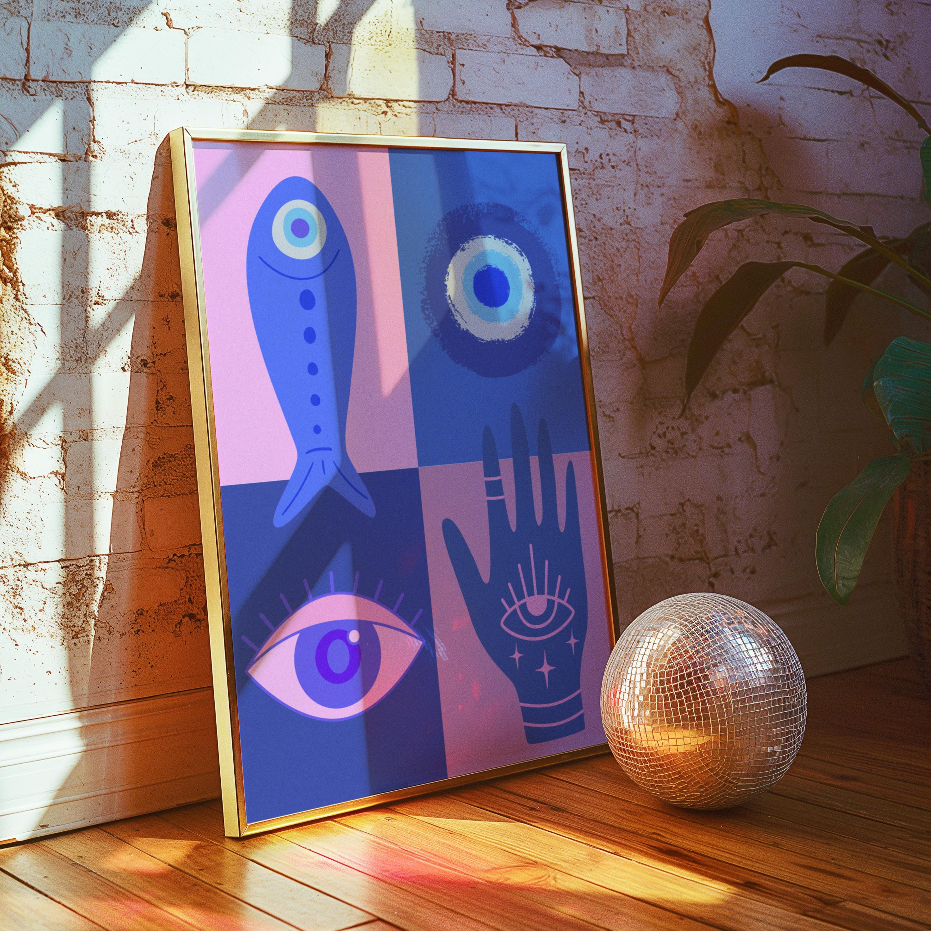 Modern Evil Eye Bead Digital Poster | Abstract Hand and Eye Design ...