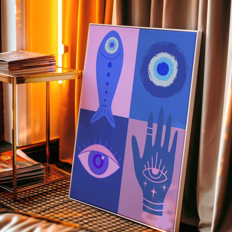 Modern Evil Eye Bead Digital Poster | Abstract Hand and Eye Design ...