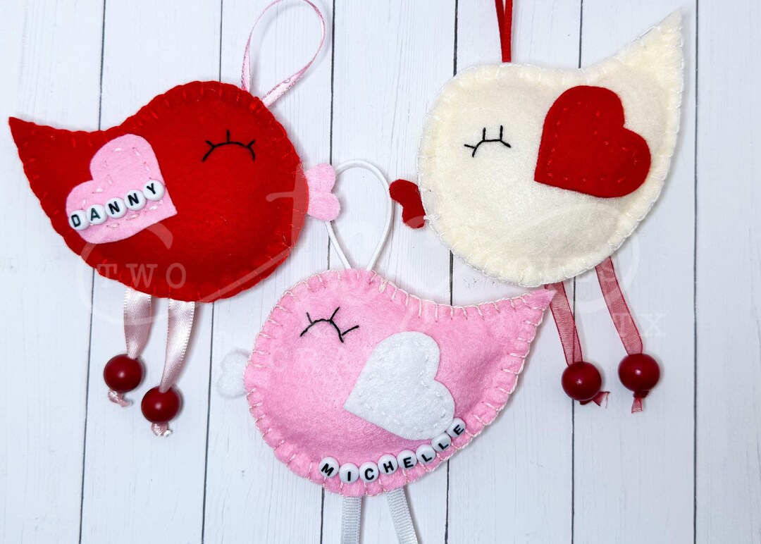 Personalized Felt Love Bird Valentine's Day Ornaments, Personalized ...