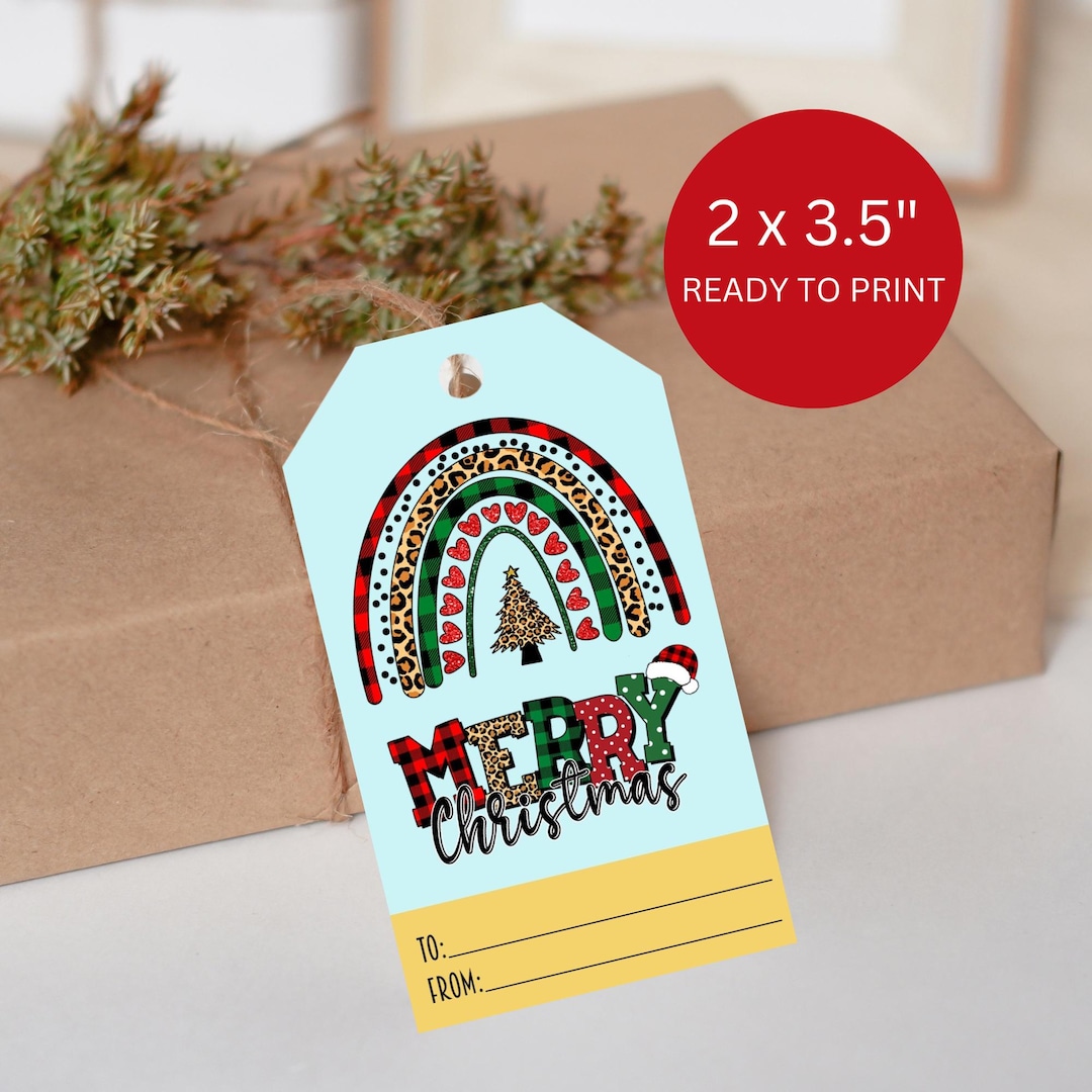 Cheetah Print Gift Tags, Rainbow Christmas Gift Tags, Printable Merry ...