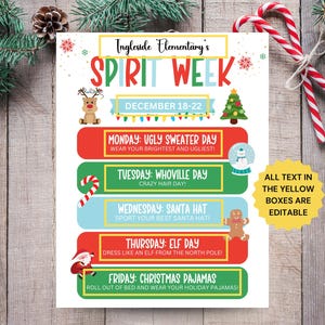EDITABLE Christmas Spirit Week Flyer Canva Template, School Spirit ...