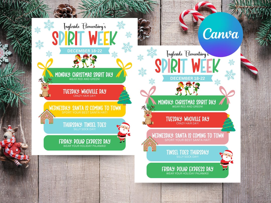 EDITABLE Christmas Spirit Week Flyer Canva Template, School Spirit ...