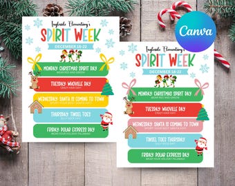 Editable Christmas Spirit Week Flyer Canva Template, School Spirit ...