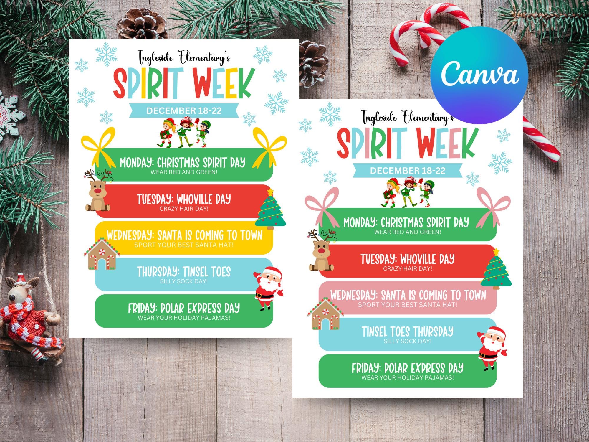 EDITABLE Christmas Spirit Week Flyer Canva Template, School Spirit ...
