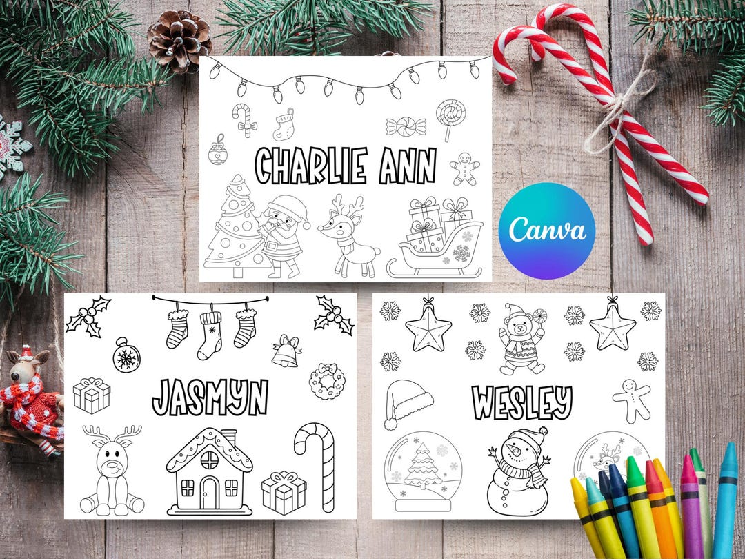 Kids Personalized Christmas Coloring Mat, Christmas Coloring Page ...